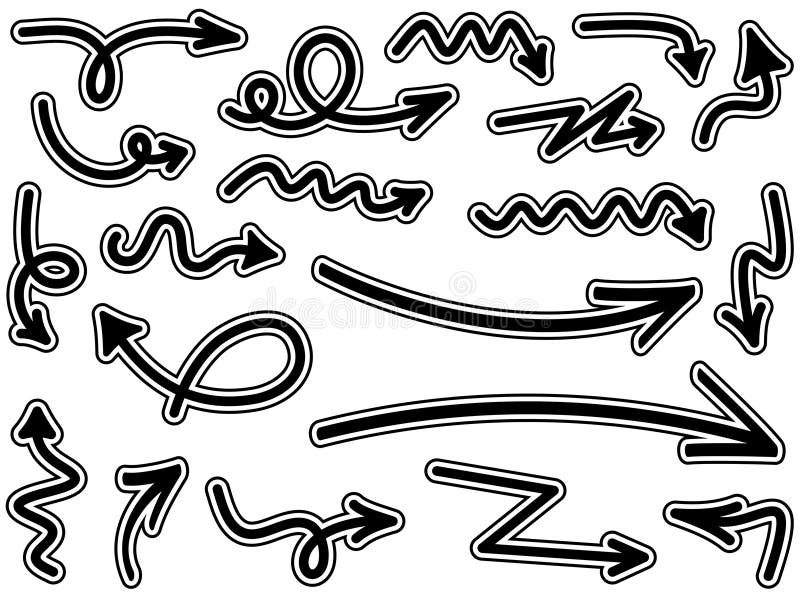 Creative Wavy and Looping Black Arrow Icons with Bold White Outlines ...