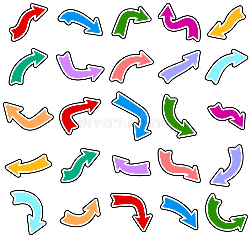 Curved Colorful Arrow Icons with Bold White Outlines Stock Illustration ...