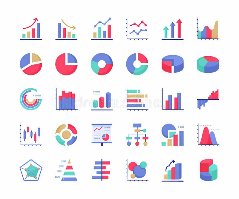 Comprehensive Set of Chart and Diagram Flat Icons - Vector Illustration ...