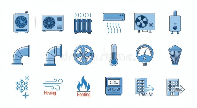 HVAC and Climate Control Icons Set Stock Illustration - Illustration of ...