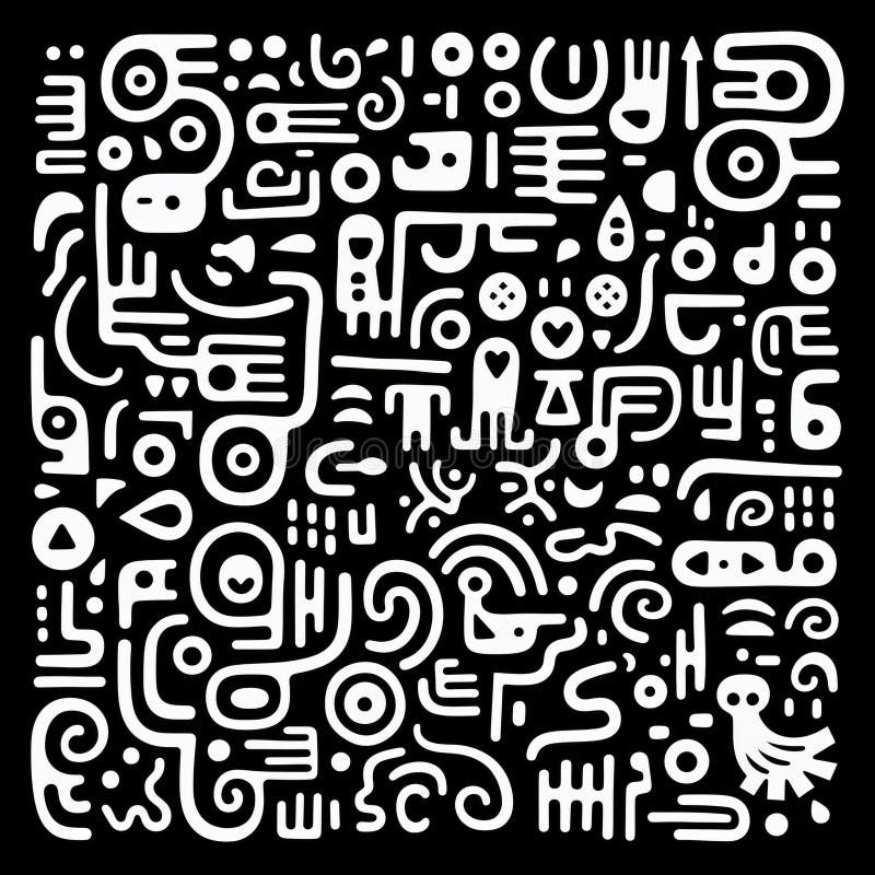 Abstract Moche Art Doodle Poster with Simple Black and White Design ...