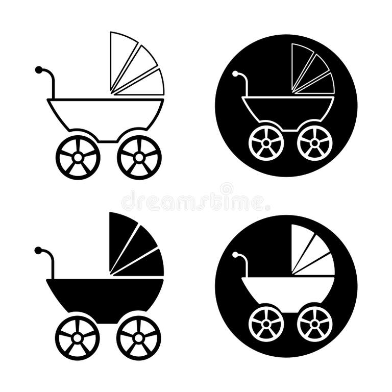 Set of Baby Stroller Icons in Black and White Vector Illustration Stock ...