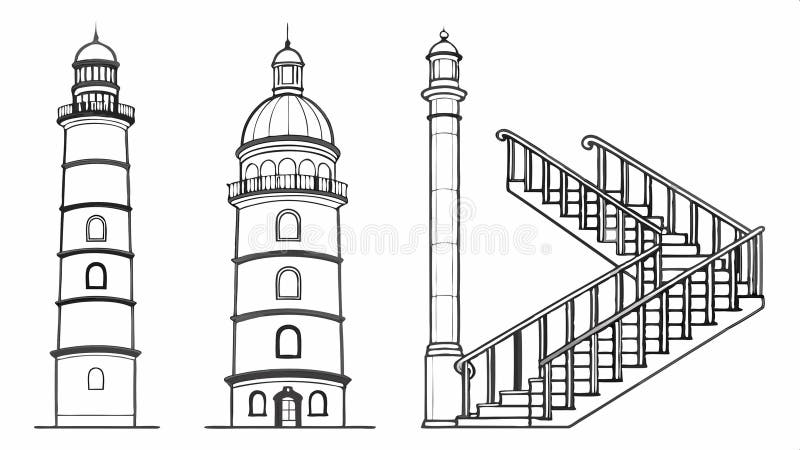 Set of Lighthouse Illustrations, Coastal Tower Designs Vector Design ...