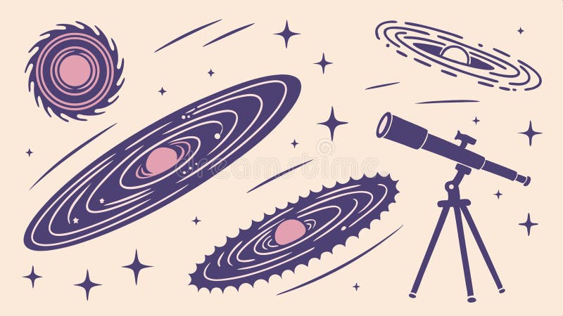 Telescope and Planets, Astronomy and Space Observation Vector Design ...