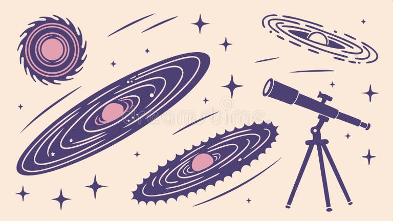 Telescope and Planets, Astronomy and Space Observation Vector Design ...
