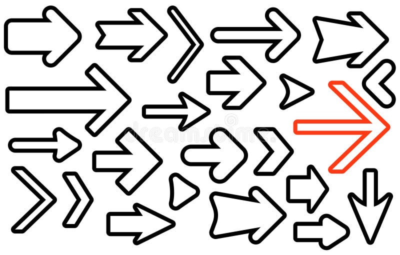 Assorted Bold Outlined Arrows with a Highlighted Orange Design Stock ...