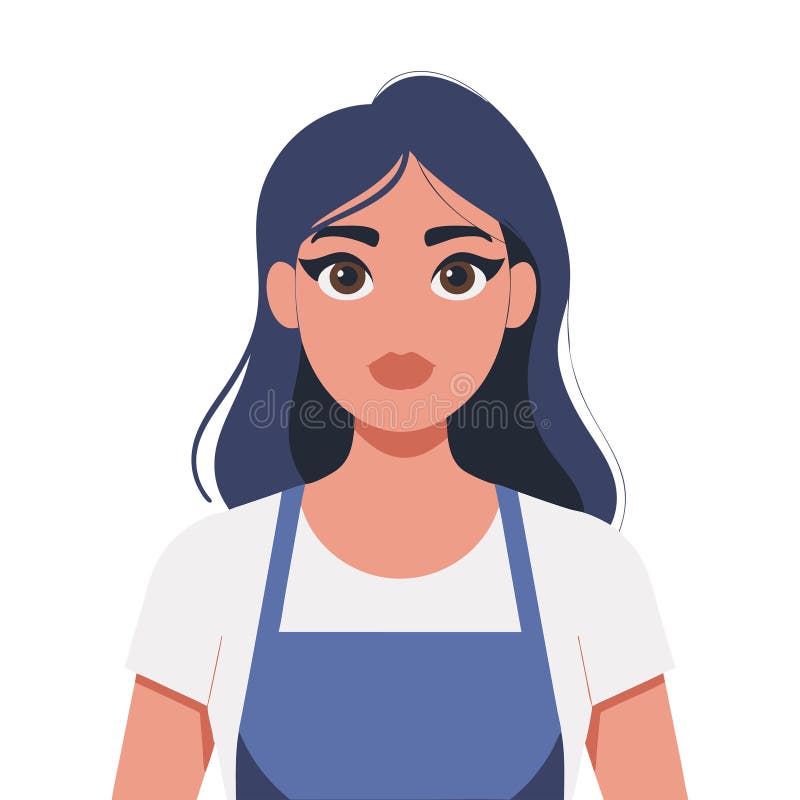 Vector Illustration Female Character in Blue Apron for Business or ...