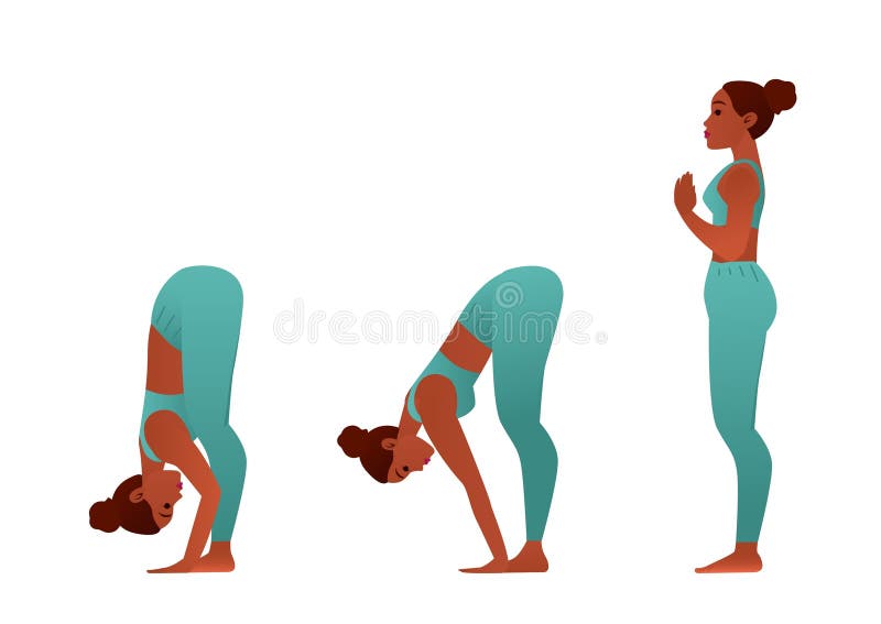 Vector Illustration of a Female Practicing Tadasana, Uttanasana, and ...
