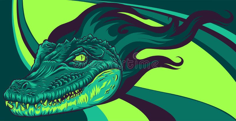 Vector Illustration, a Ferocious Alligator Head with Flames Stock ...