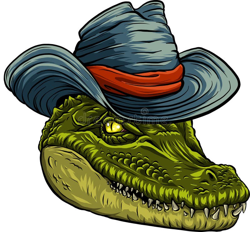 Vector Illustration, a Ferocious Alligator Head with Hat Stock Vector ...