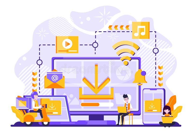 Vector Illustration of File Storage Technology, Sharing, Remote Worker ...