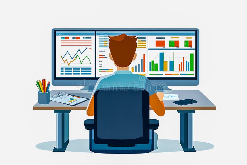.a Vector Illustration of a Financial Analyst Working on Reports, with ...