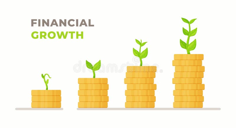 Vector Illustration of Financial Growth. Four Stacks of Coins with ...