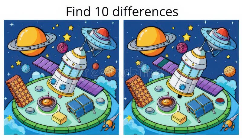 Vector Illustration of "Find 10 Differences" Featuring a Colorful Outer ...