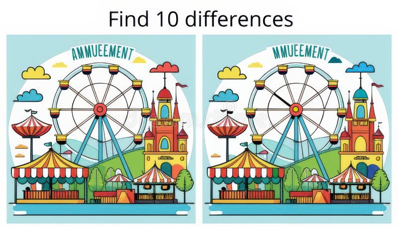 Vector Illustration of "Find 10 Differences" Featuring a Fun Amusement ...