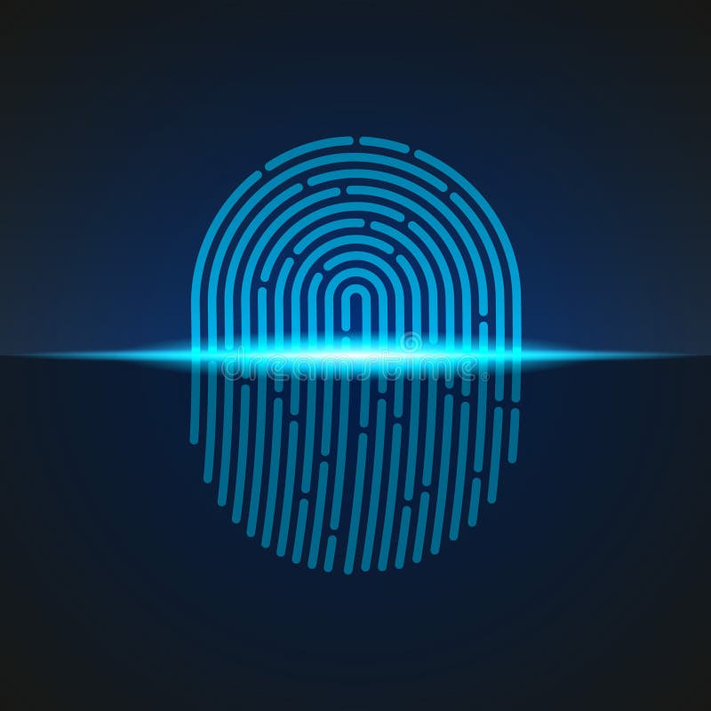 Vector Illustration. Fingerprint Scanner Sign Blue Color Designed for ...