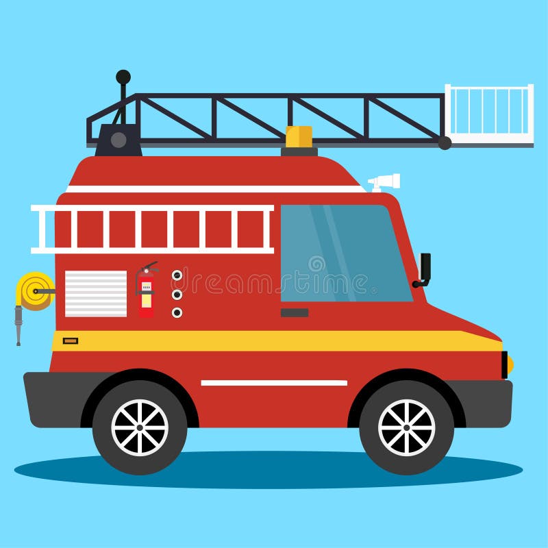 Vector Illustration Fire Truck. Firemen Auto Emergency. Firemen Vehicle ...
