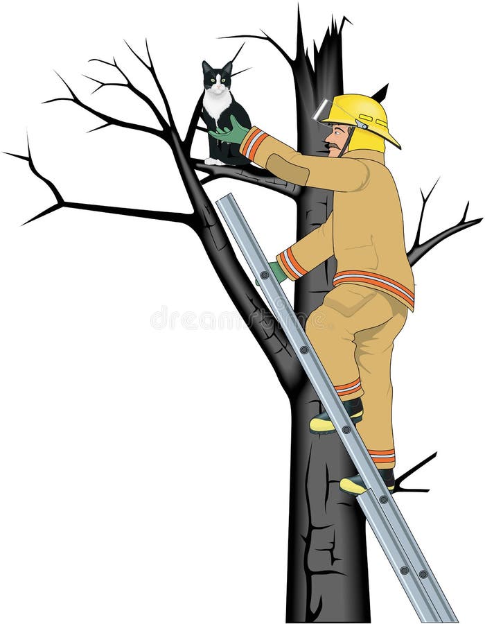 Firefighter Rescuing Cat Vector Illustration Stock Vector ...