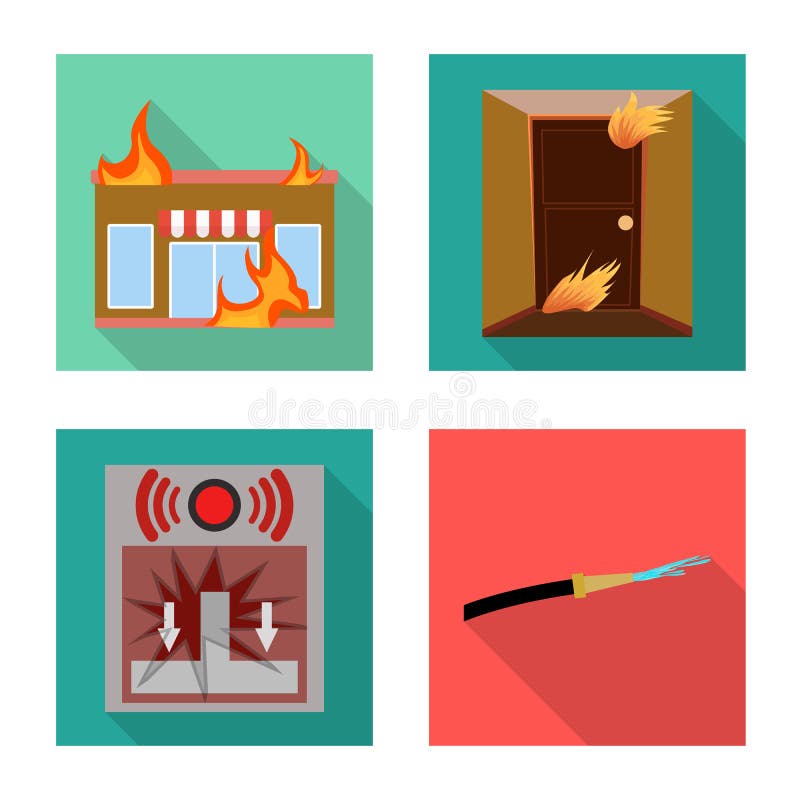Vector Illustration of Firefighters and Fire Icon. Collection of ...
