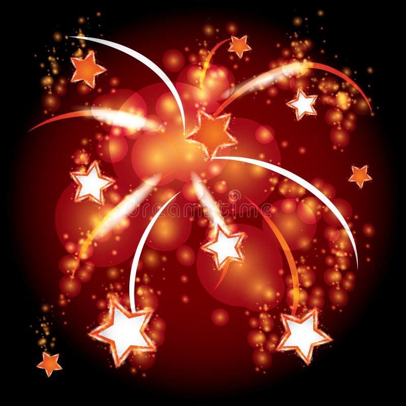 Gold Stars Fireworks on Black Stock Illustration - Illustration of ...