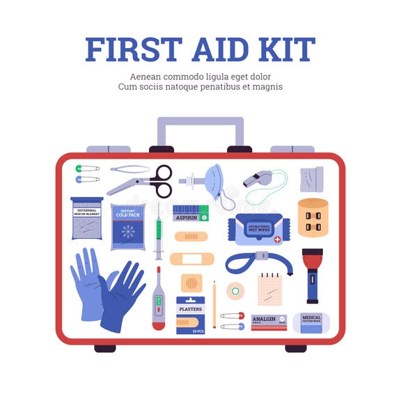 Vector Illustration of a First-aid Kit Containing Basic Necessities for ...