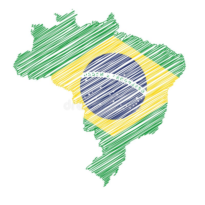 Vector Illustration of Flag Colored Scribble Map of Brazil Stock Vector ...