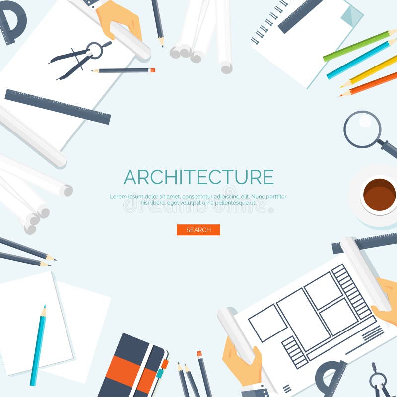 Vector Illustration Flat Architectural Project. Teamwork. Building ...