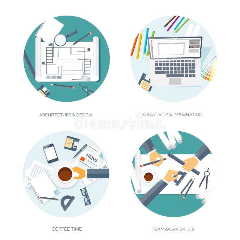 Vector Illustration. Flat Architectural Project. Teamwork Building and ...