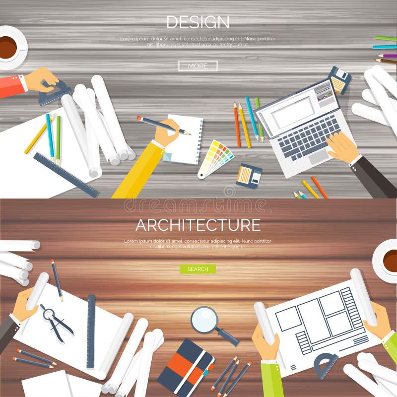 Vector Illustration. Flat Architectural Project. Teamwork Building and ...