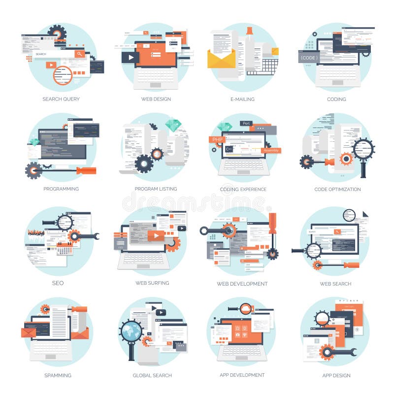 Vector Illustration. Flat Background. Coding Programming SEO. Search ...