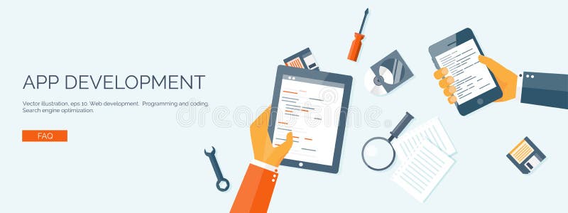 Vector Illustration. Flat Background. Coding Programming SEO. Search ...