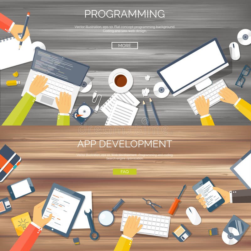 Vector Illustration. Flat Background. Coding Programming SEO. Search ...