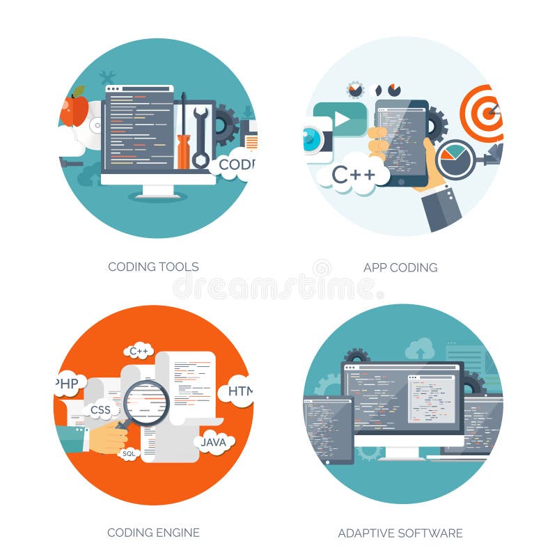 Programming Coding Concept Flat Background Vector Stock Illustrations ... Programming Coding Concept Flat Background Vector Stock Illustrations ...