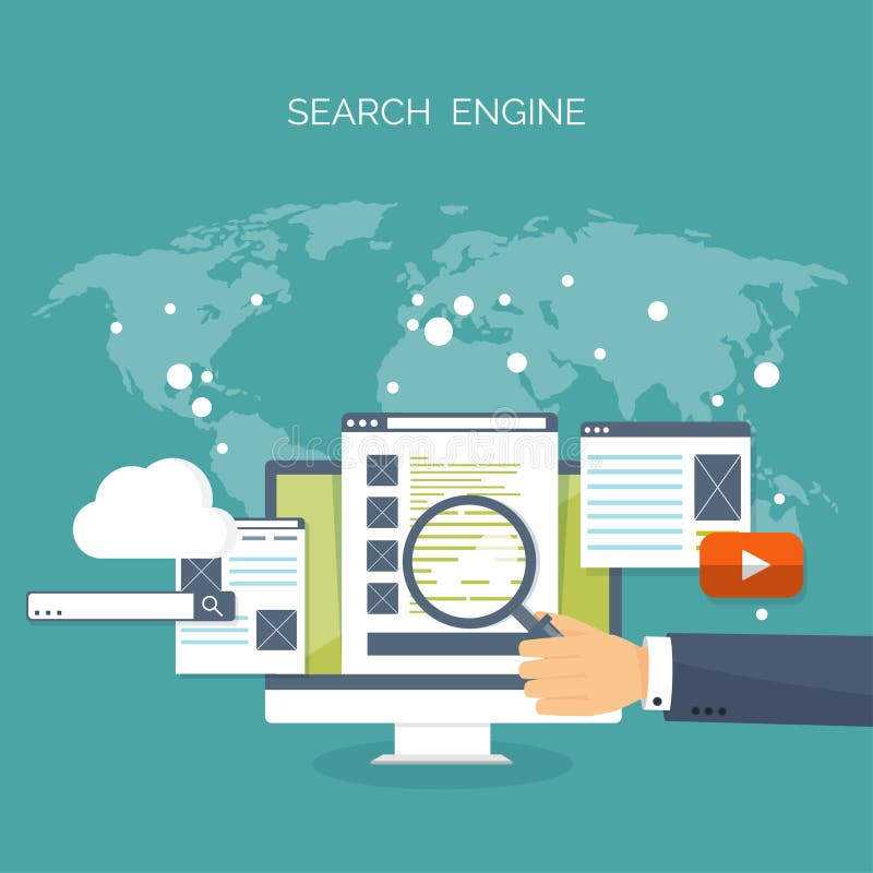 Vector Illustration. Flat Background. Coding Programming and SEO. Search Engine Optimization ...