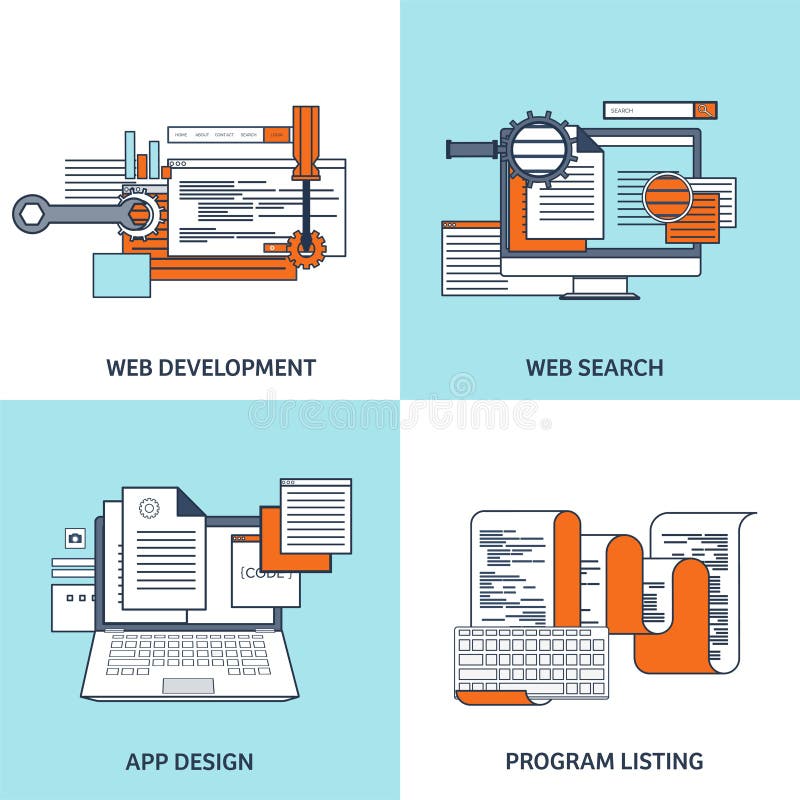 Vector Illustration. Flat Background. Coding, Programming. SEO. Search ...
