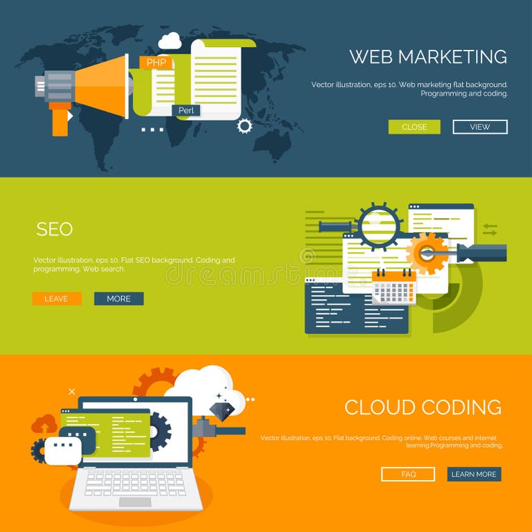 Vector Illustration. Flat Background. Coding, Programming SEO. Search ...