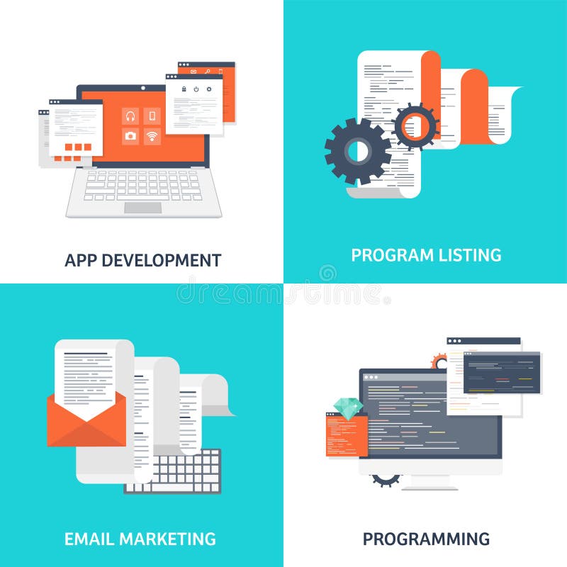 Vector Illustration. Flat Background. Coding, Programming. SEO. Search ...