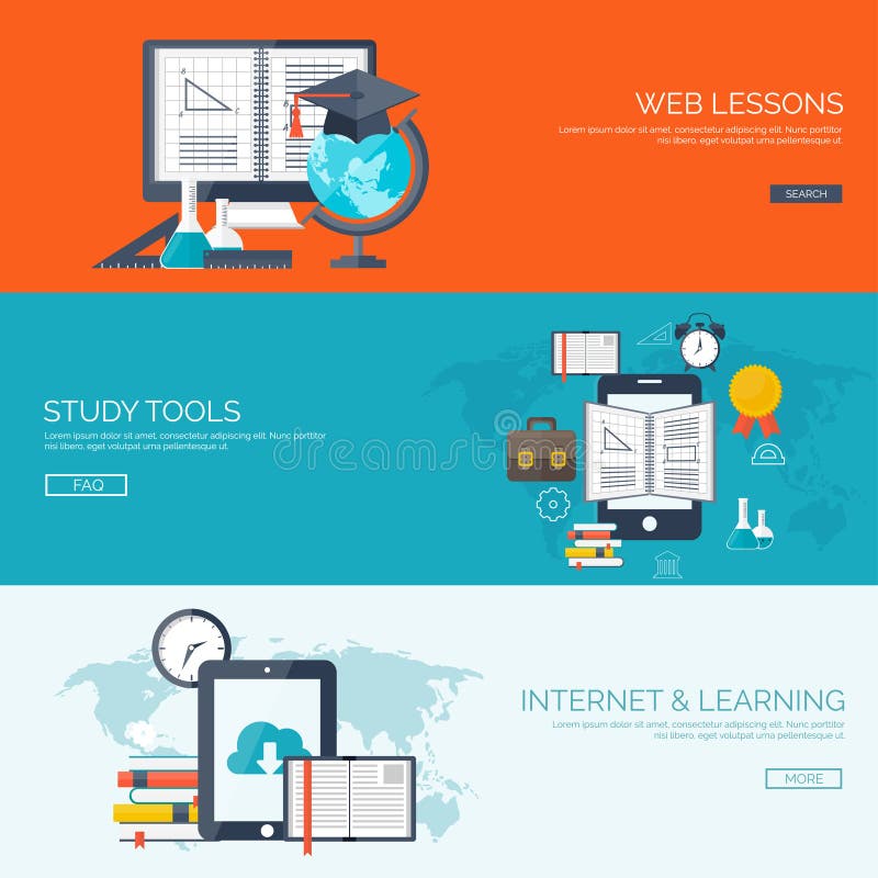 Vector Illustration. Flat Backgrounds Set. Distance Education,learning ...