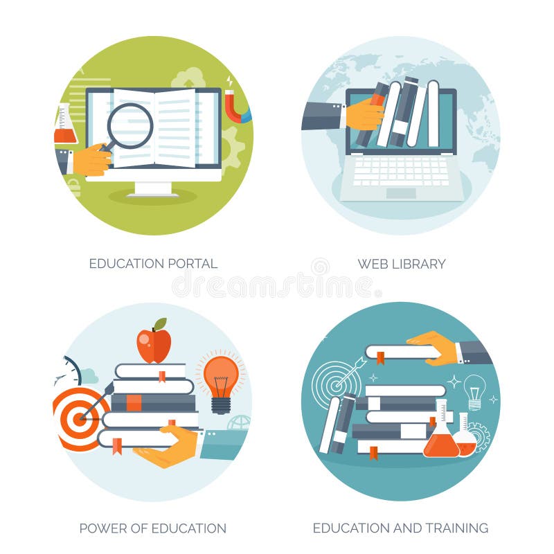 Vector Illustration. Flat Backgrounds Set. Distance Education,learning ...