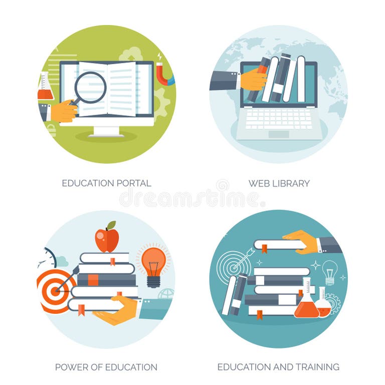 Vector Illustration. Flat Backgrounds Set. Distance Education,learning ...