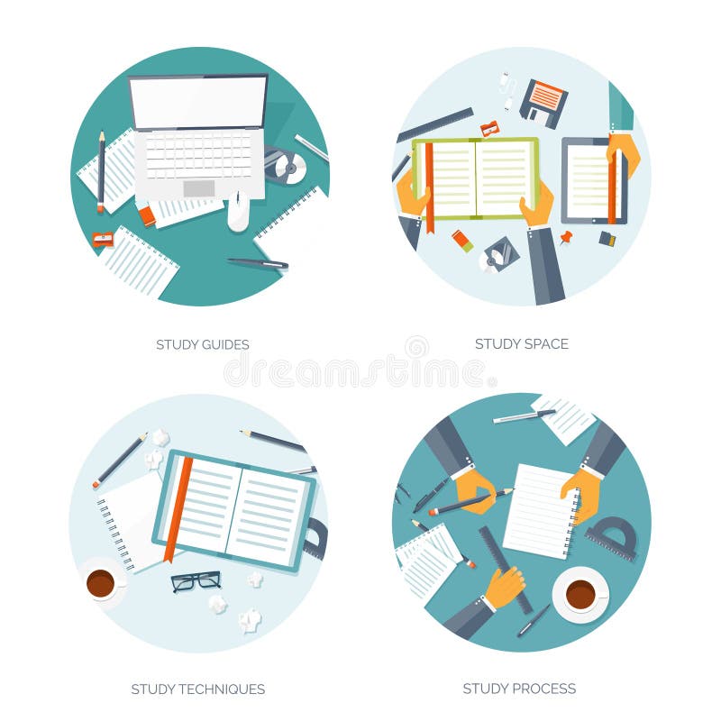 Vector Illustration. Flat Backgrounds Set. Distance Education,learning ...