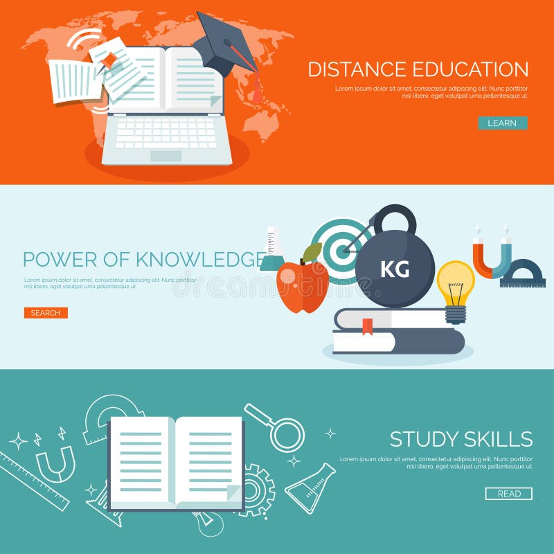 Vector Illustration. Flat Backgrounds Set. Distance Education,learning ...