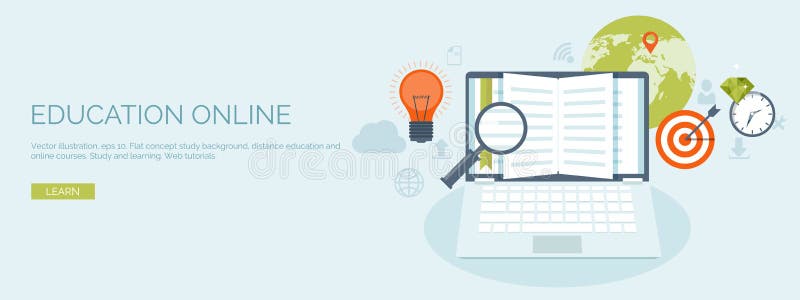 Vector Illustration. Flat Backgrounds Set. Distance Education,learning ...