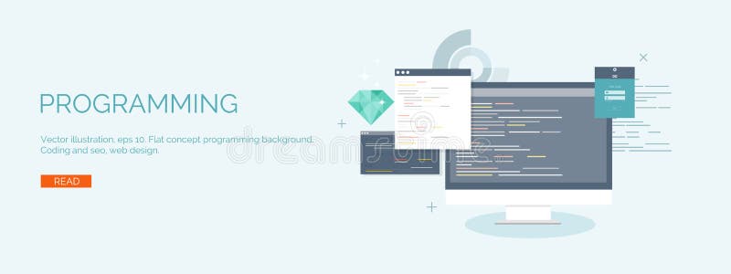 Vector Illustration. Flat Computing Background. Programming Coding. Web ...