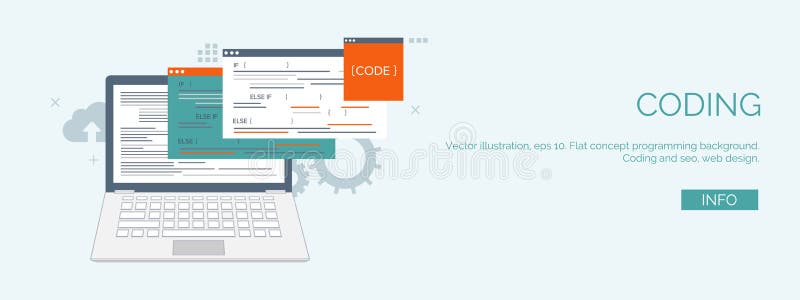 Vector Illustration. Flat Computing Background. Programming Coding. Web ...