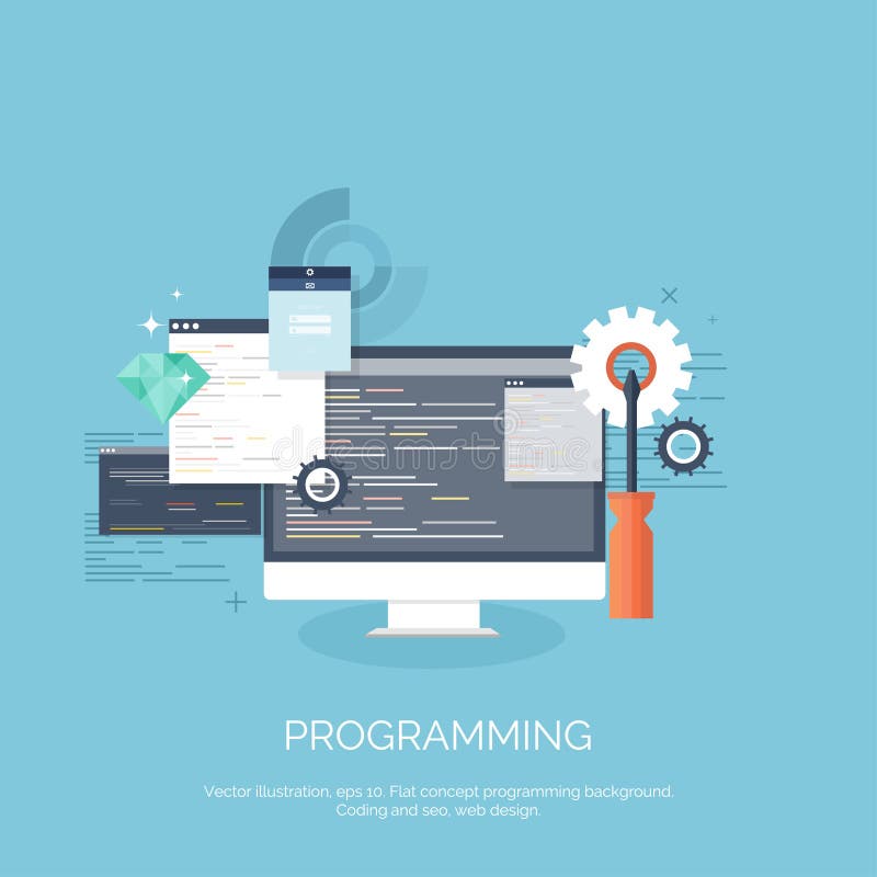 Vector Illustration. Flat Computing Background. Programming,coding. Web ...