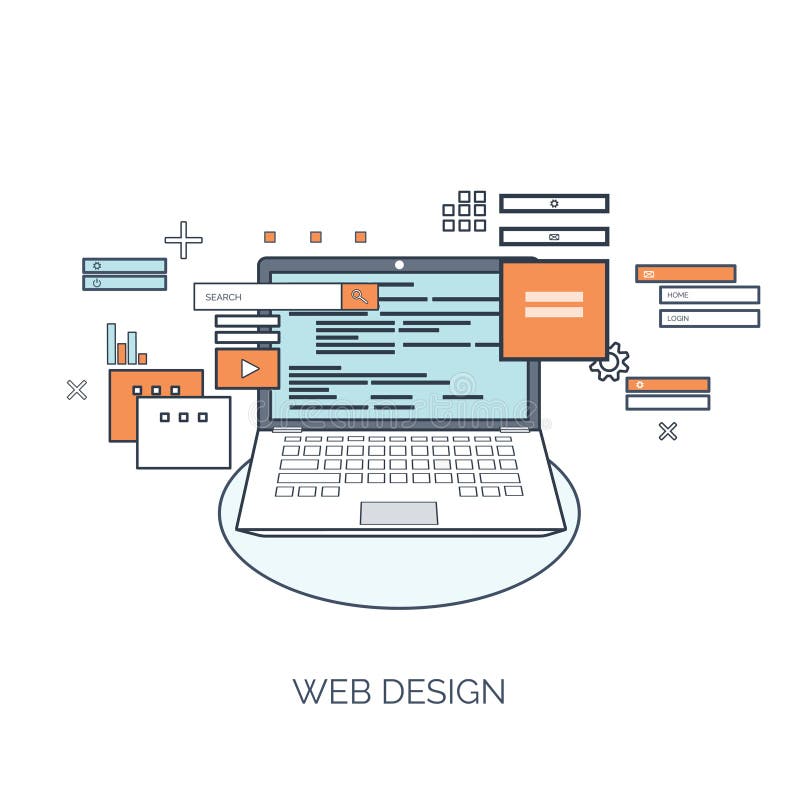 Vector Illustration. Flat Computing Background. Programming,coding. Web Development and Search ...