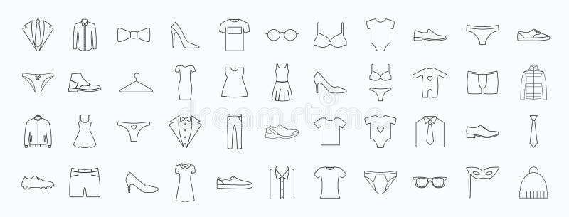Clothes and Accessories Set, Outline Icons Set. Vector Illustration ...
