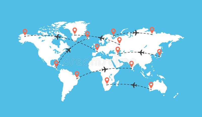 World Travel Map With Airplanes Illustration Earth Map With Aircraft