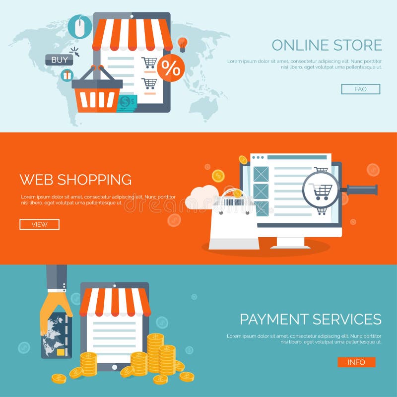 Vector Illustration. Flat Header. Shopping. Web Store. Global ...